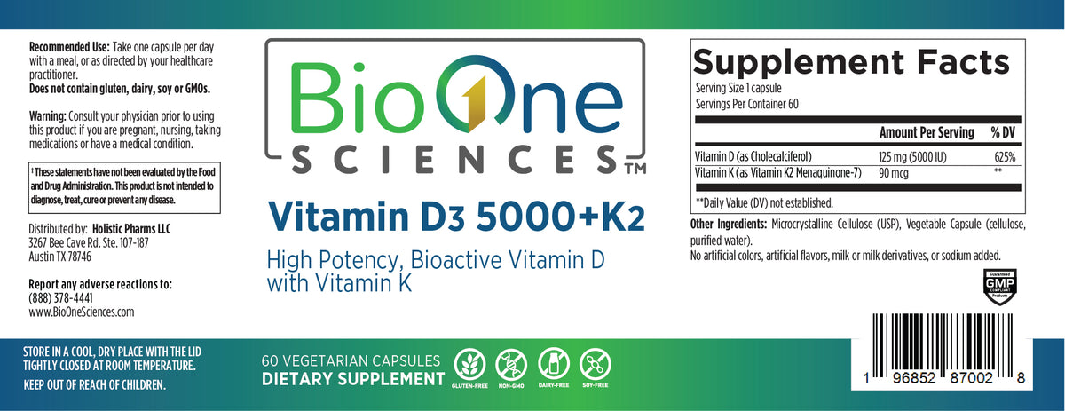 Vitamin D3+K2-5,000 | BioOne Sciences